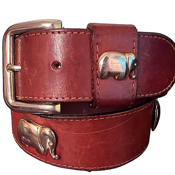 Accessories | Vintage Brown Leather Belt Silver Toned Elephant Details ...